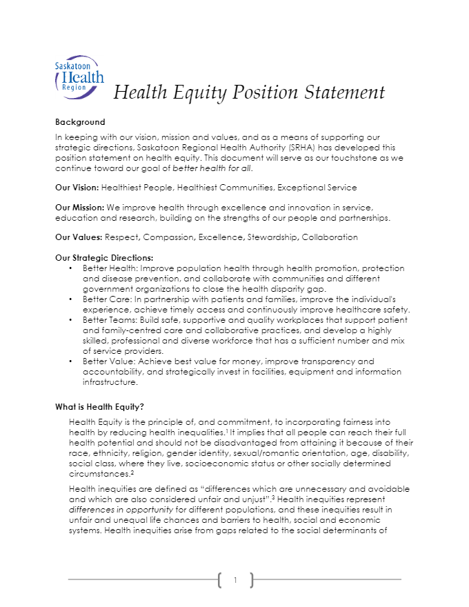 Health Equity Position Statement